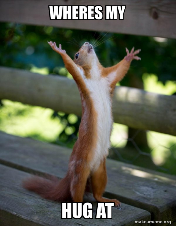 WHERES MY HUG AT - Happy Squirrel Meme Generator