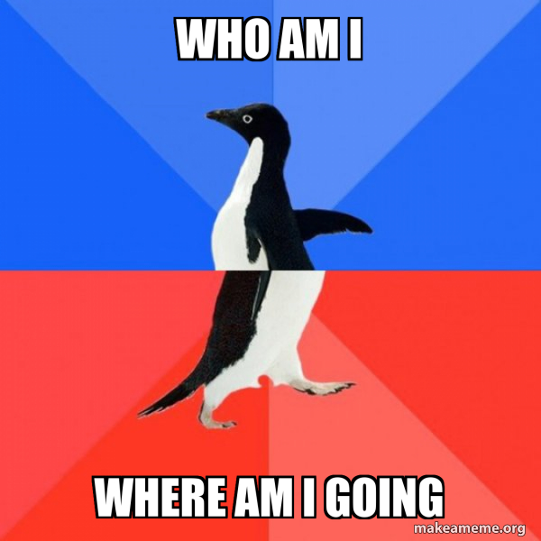 WHO AM I Where am I going - Socially Awkward Awesome Penguin Meme Generator