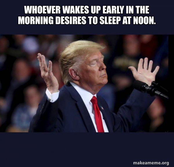 Whoever wakes up early in the morning desires to sleep at noon. - Trump ...