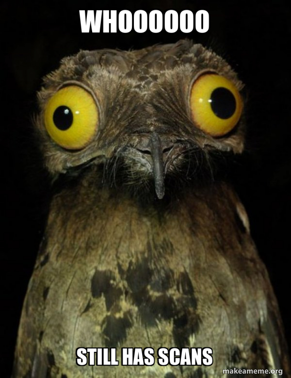 WHOOOOOO STILL HAS SCANS - Weird Stuff I do Potoo Meme Generator