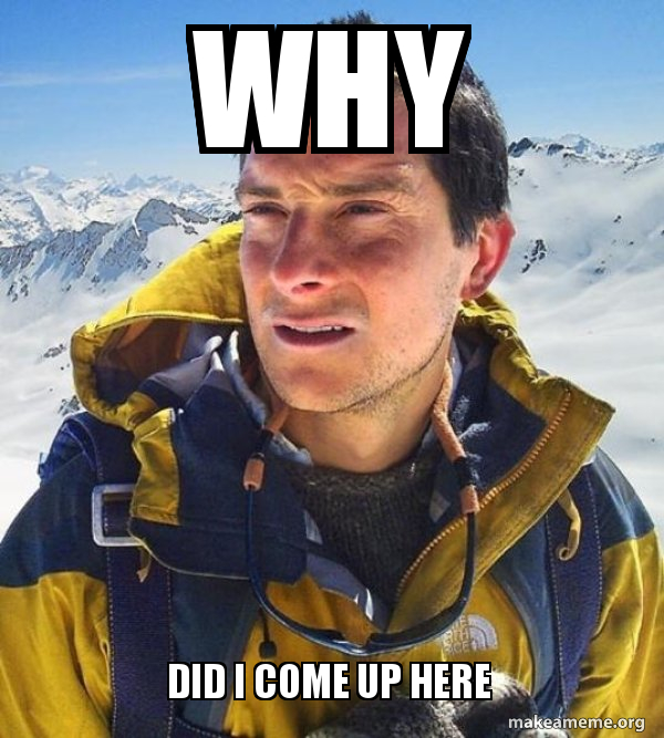 WHY DID I COME UP HERE - Bear Grylls Meme Generator