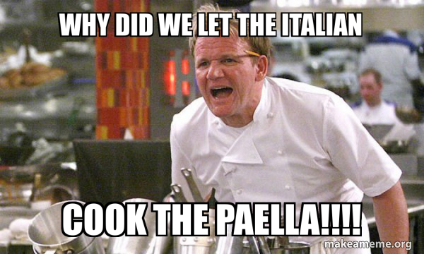 WHY DID WE LET THE ITALIAN COOK THE PAELLA!!!! - Gordon Ramsay Hell's ...