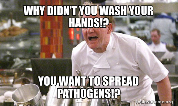 WHY DIDN'T YOU WASH YOUR HANDS!? YOU WANT TO SPREAD PATHOGENS ...