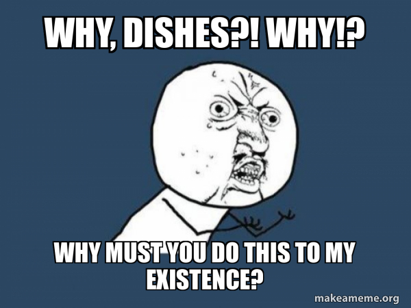 WHY, DISHES?! WHY!? why must you do this to my existence? - Y U No Meme ...