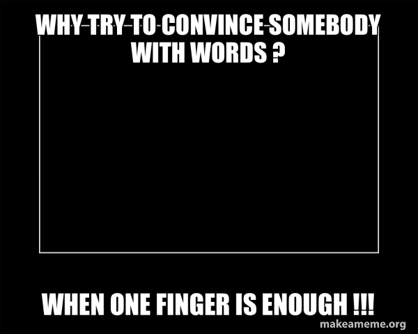 WHY TRY TO CONVINCE SOMEBODY WITH WORDS ? WHEN ONE FINGER IS ENOUGH ...