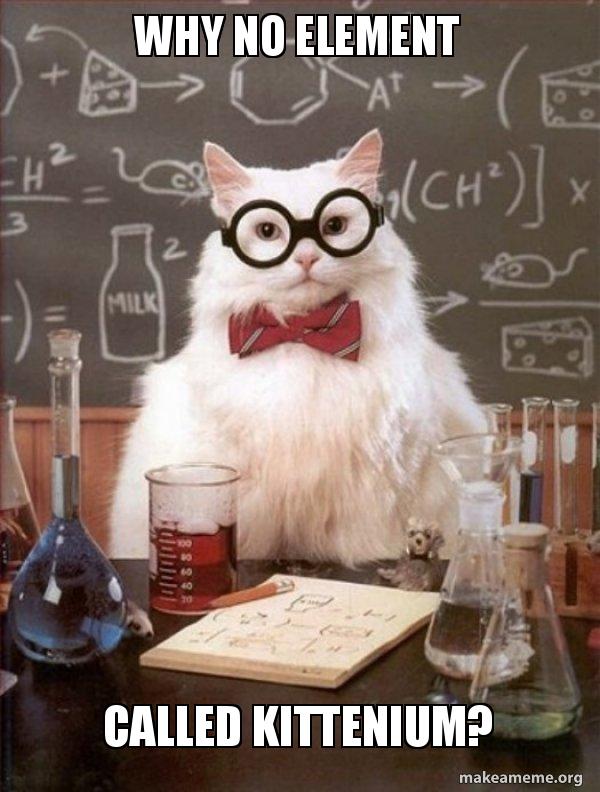 Why no element called kittenium? - Chemistry Cat Meme Generator
