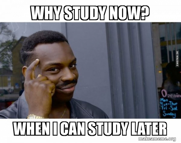 Why study now? When I can study later - Roll Safe Black Guy Pointing at ...