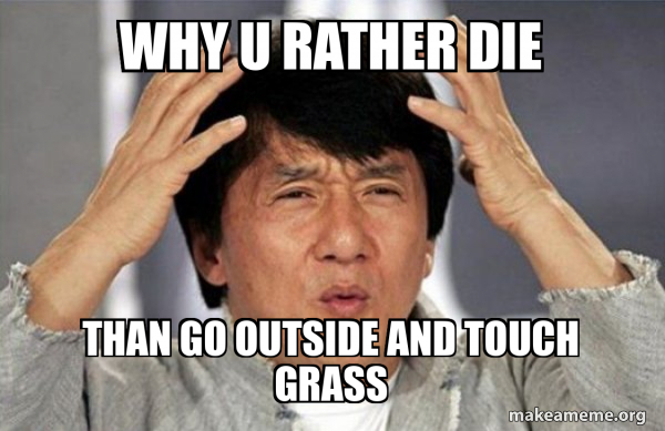 WHY U RATHER DIE THAN GO OUTSIDE AND TOUCH GRASS - Jackie Chan Why ...