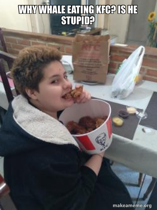 Why whale eating kfc? is he stupid? Meme Generator