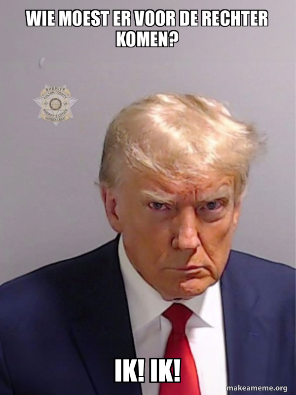 Wie moest er voor de rechter komen? IK! IK! - Donald Trump Mugshot Meme ...