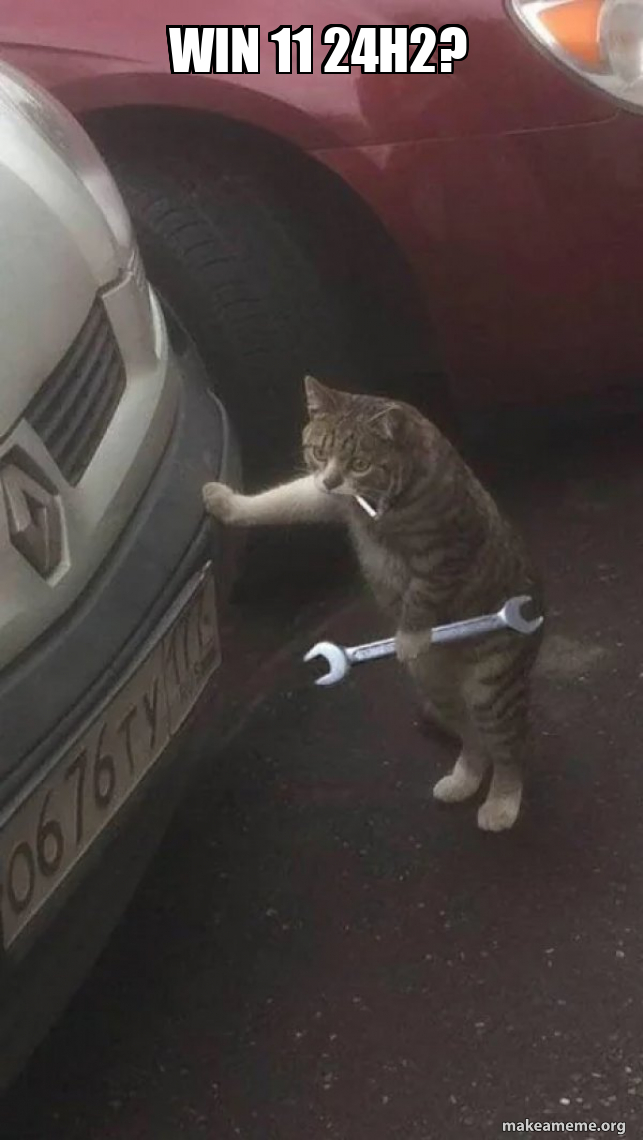 Win 11 24h2? - Mechanic Cat Meme Generator