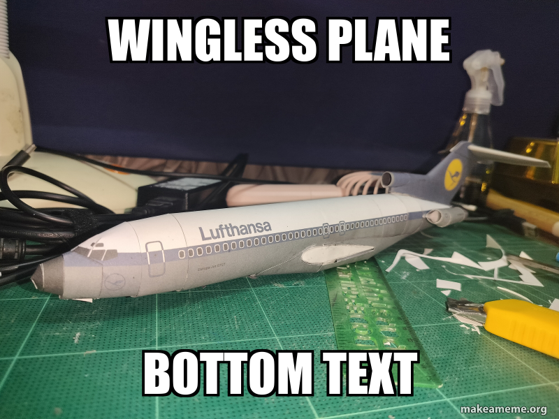 WINGLESS PLANE Bottom text Meme Generator
