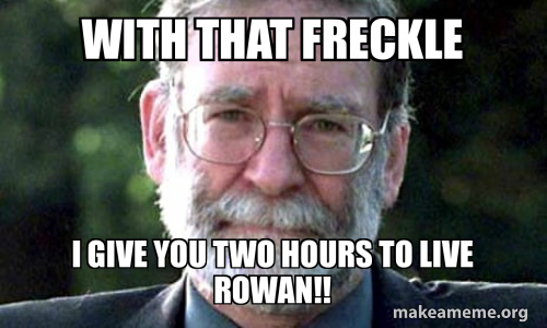 With that freckle I give you two hours to live rowan!! Meme Generator