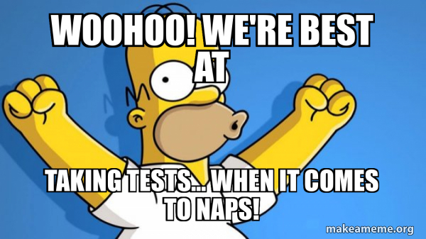 WOOHOO! We're Best at Taking TeSTS... when it comes to naps! - Happy ...