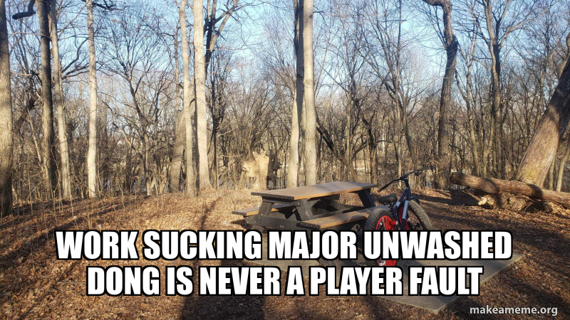 Work sucking major unwashed dong is never a player fault Meme Generator