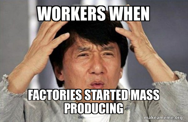 Workers when factories started mass producing - Jackie Chan Why? Meme ...