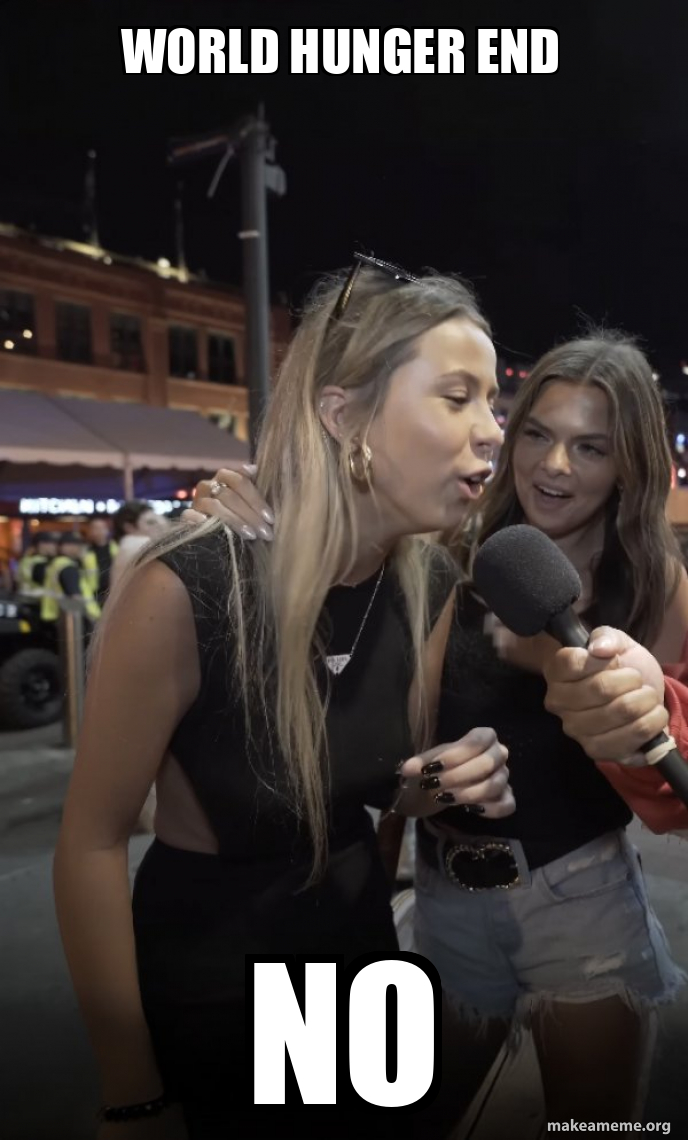 World hunger end No - Hawk Tuah Meme Generator
