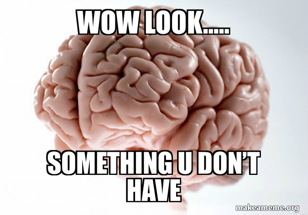 Wow look….. Something u don’t have - Scumbag Brain Meme Generator
