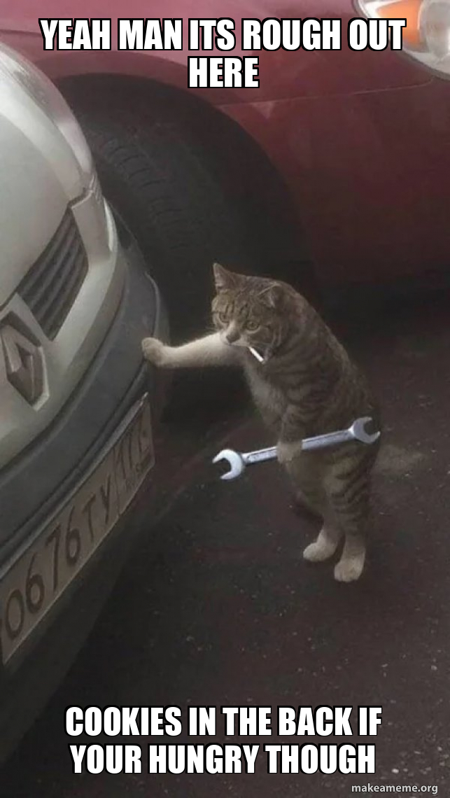 yeah man its rough out here cookies in the back if your hungry though ...