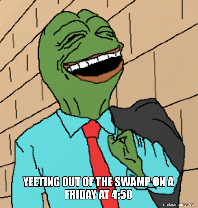 yeeting out of the swamp on a friday at 4:50 Meme Generator