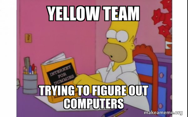 Yellow Team Trying to Figure Out Computers - Computer Homer Meme Generator