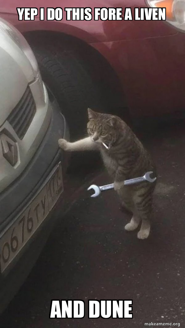 yep i do this fore a liven and dune - Mechanic Cat Meme Generator