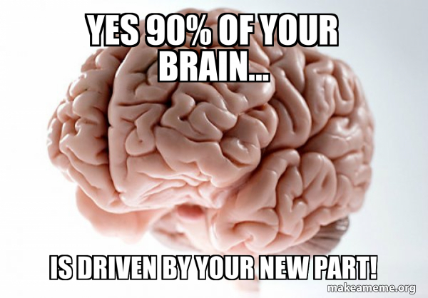 Yes 90% of your brain... is driven by your new part! - Scumbag Brain Meme Generator