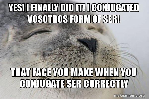 Yes! I finally did it! I conjugated Vosotros form of ser! That face you ...