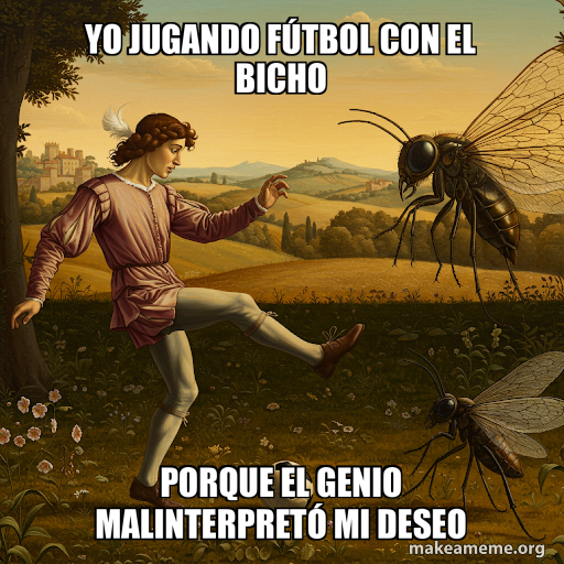 Yo jugando fútbol con el bicho Porque el genio malinterpretó mi deseo ...