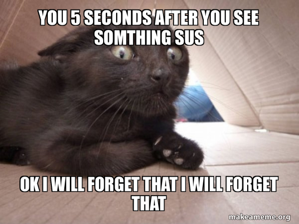 You 5 seconds after you see somthing sus OK I WILL FORGET THAT I WILL ...