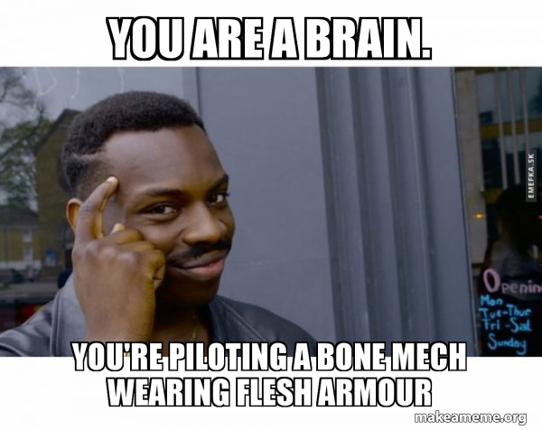You are a brain. You're piloting a bone mech wearing flesh armour ...