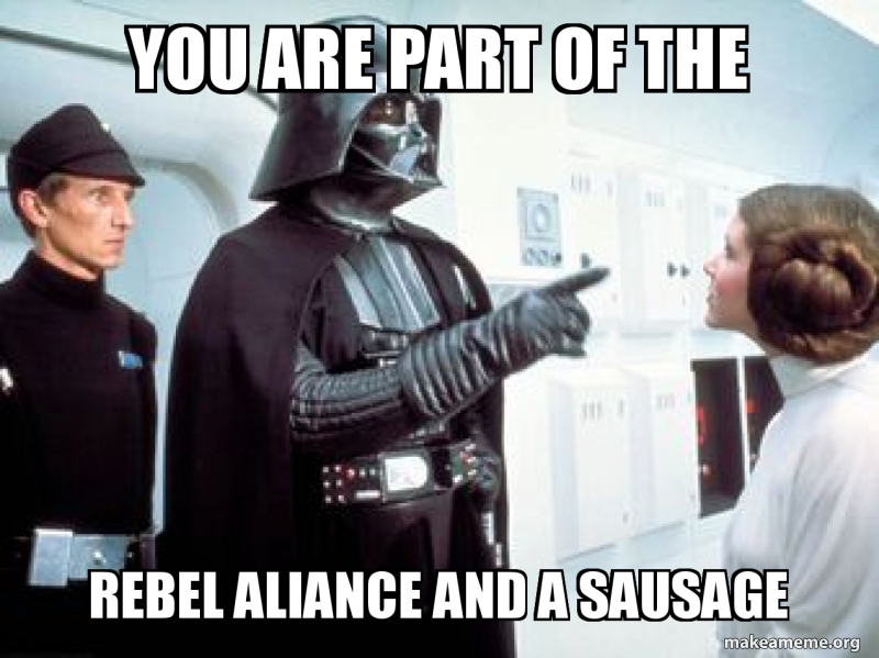 you are part of the rebel aliance and a sausage Meme Generator