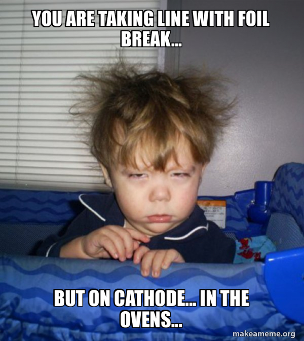 You are taking line with foil break... But on cathode... in the ovens ...