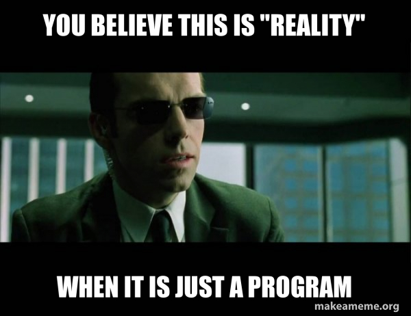 You believe this is "reality" When it is just a program - Agent Smith ...