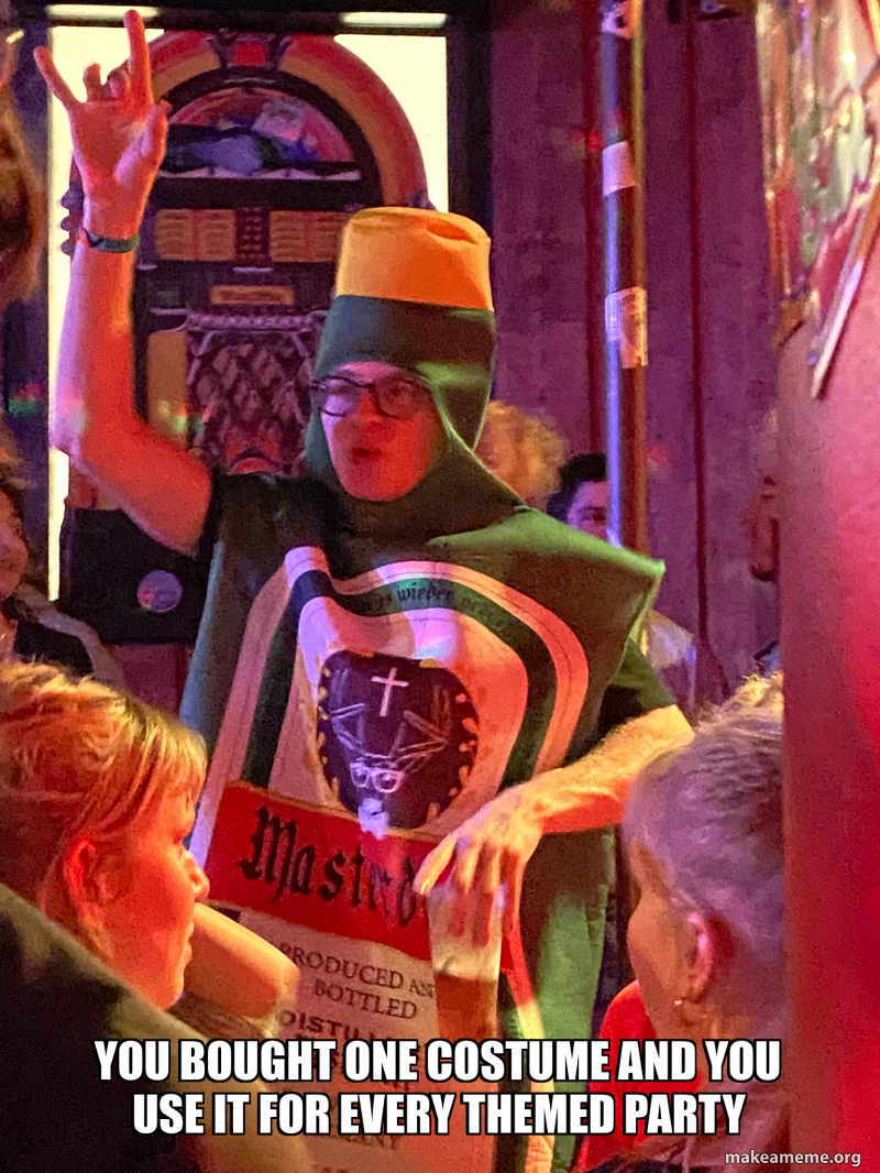 you bought one costume and you use it for every themed party Meme Generator