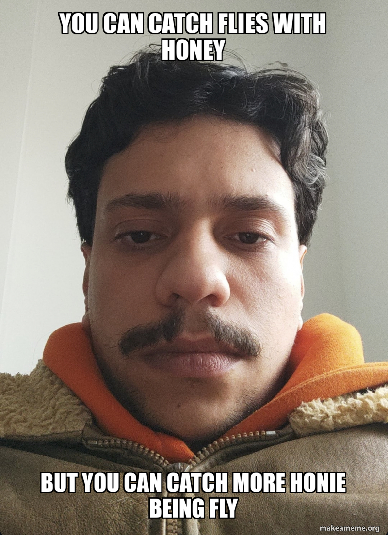 You can catch flies with honey But you can catch more honie being fly ...