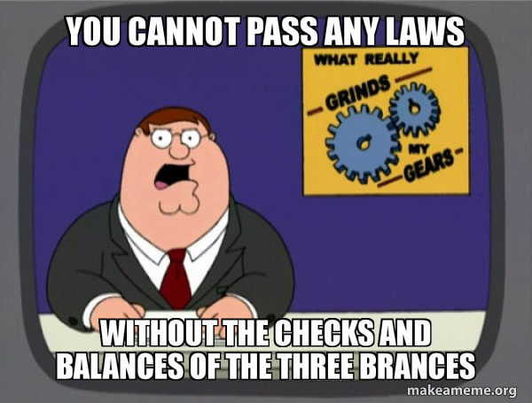 You cannot pass any laws without the checks and balances of the three ...