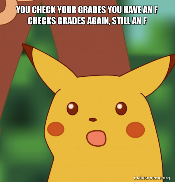 You check your grades you have an F Checks grades again, still an F ...