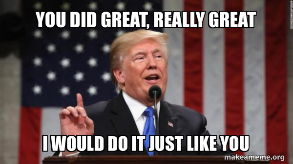 You did great, really great i would DO it just like you - Donald Trump ...