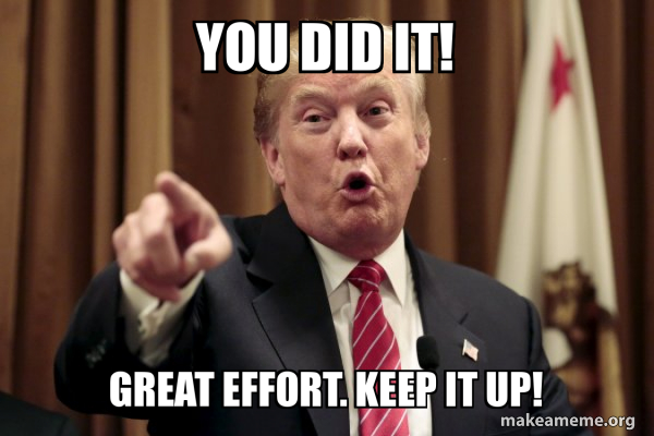 You did it! Great effort. Keep it up! - Donald Trump Says Meme Generator