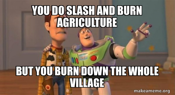 You do slash and burn agriculture but you burn down the whole village ...