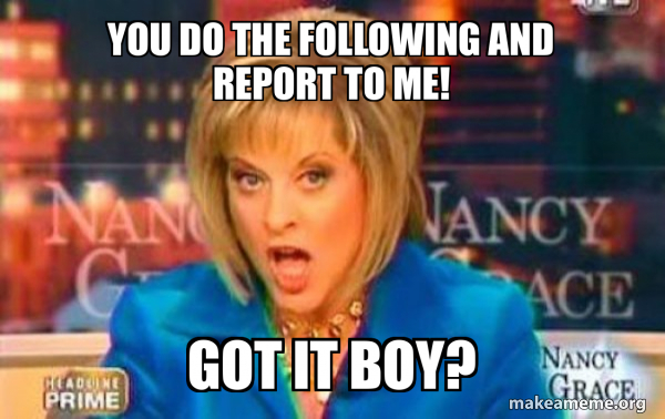 You do the following and report to me! GOT IT BOY? - False Fact Nancy ...