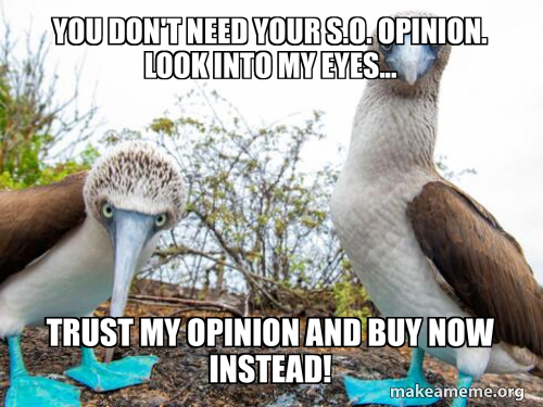 You don't need your S.O. OPINION. look into my eyes... trust my opinion ...