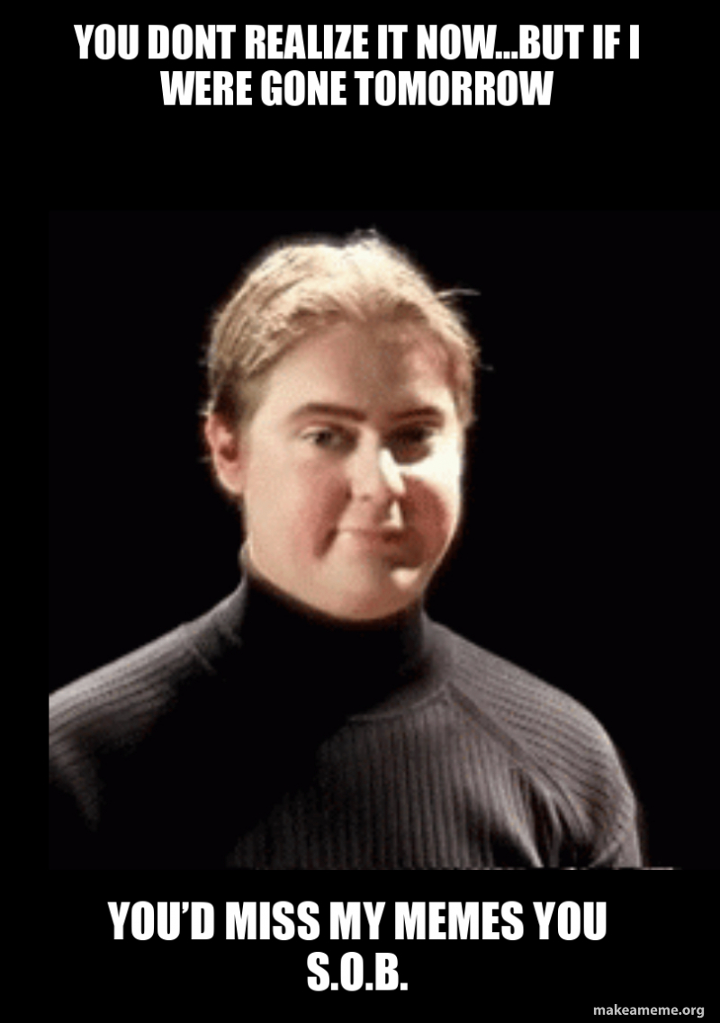 You dont realize it now…but if i were gone TOMORROW You’d miss my memes ...