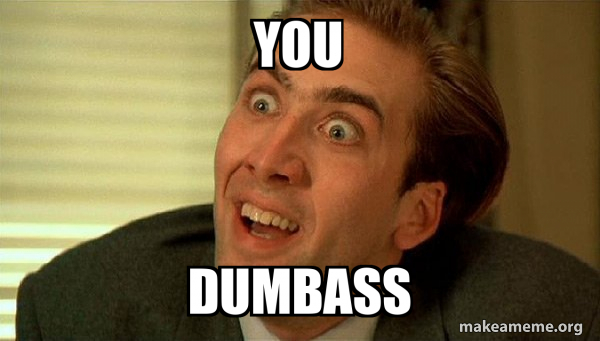 you dumbass - Sarcastic Nicholas Cage Meme Generator