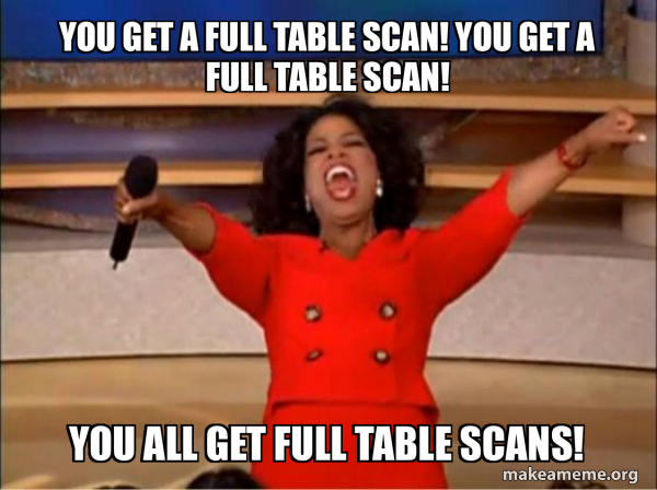 You get a Full table scan! You get a Full Table Scan! You all get full ...