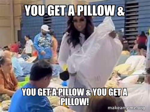 you get a pillow & you get a pillow & you get a pillow! Meme Generator