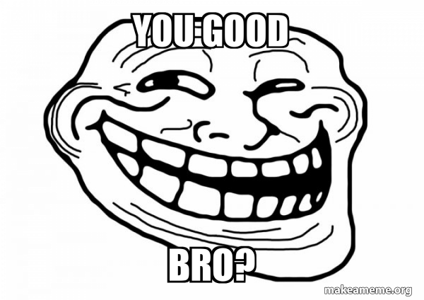 you good BRO? - Trollface Meme Generator