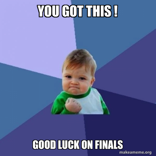 You got this ! Good luck on finals - Success Kid Meme Generator