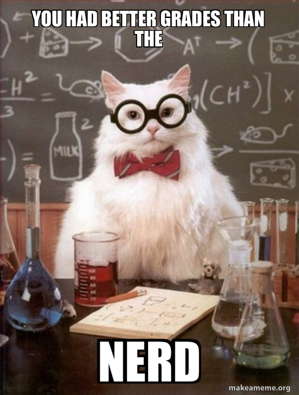 You had better grades than the NERD - Chemistry Cat Meme Generator
